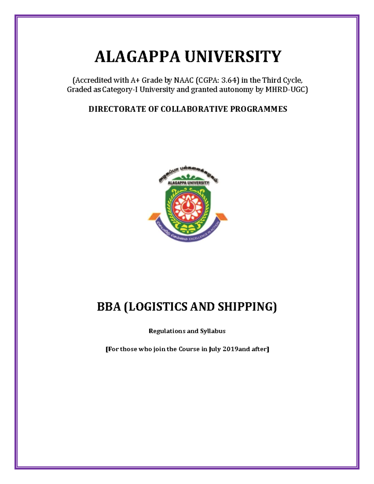 AU BBA Syllabus L S 2019 20 ALAGAPPA UNIVERSITY Accredited