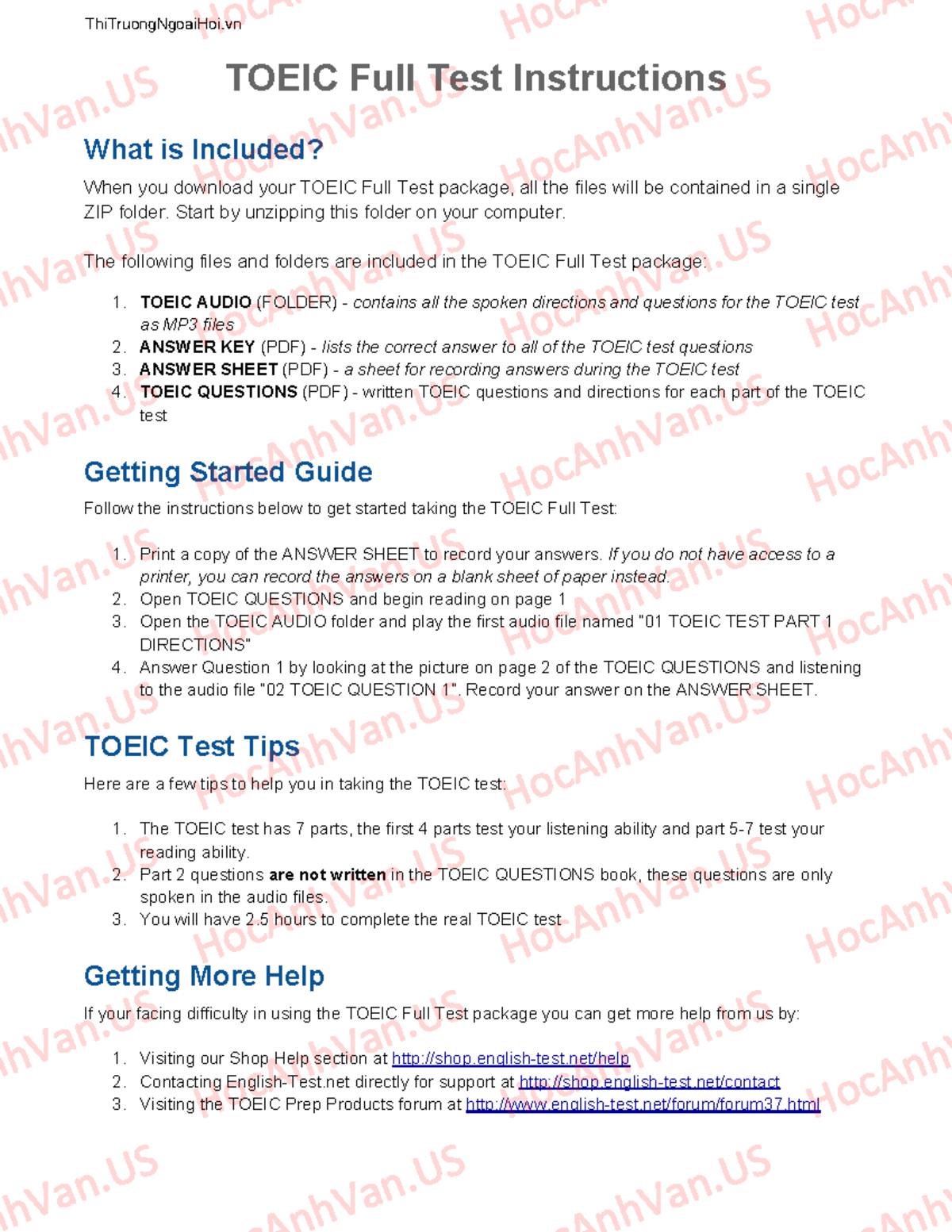 Hocanhvan.US Instructions - TOEIC Full Test Instructions What is ...