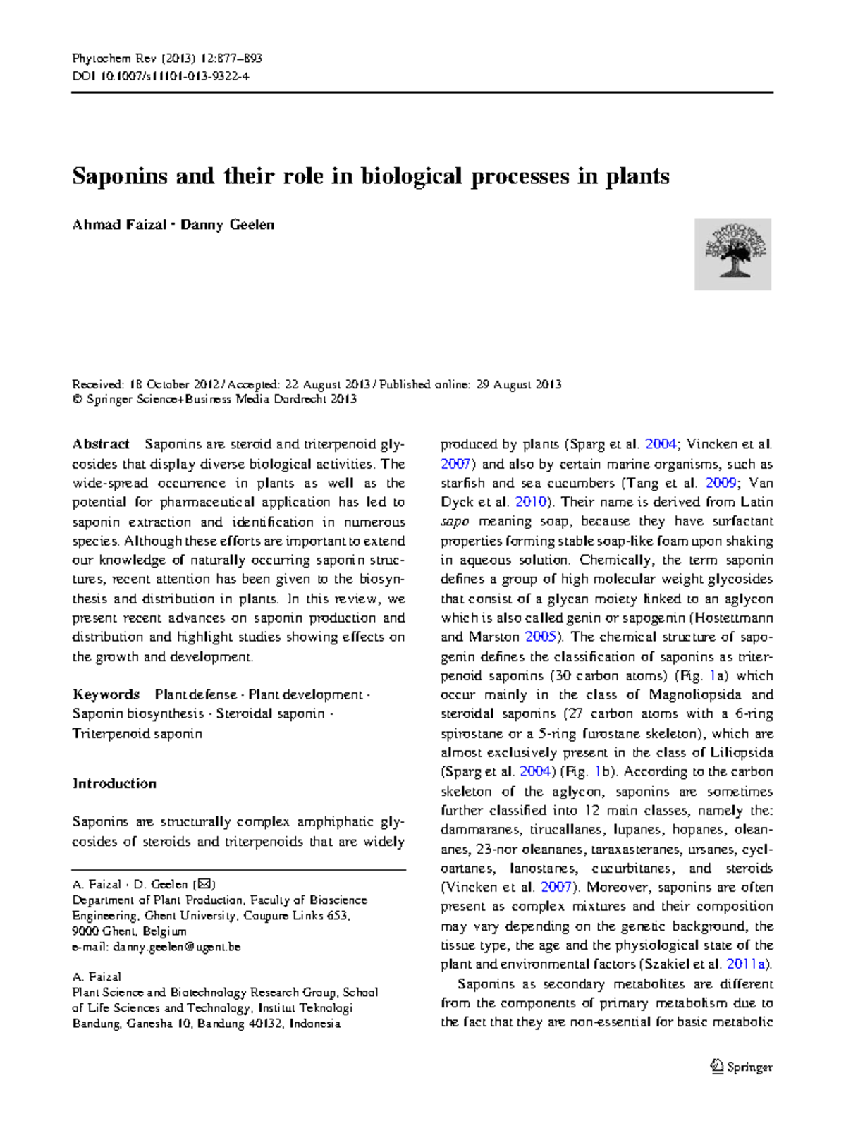 Saponinas - Saponins and their role in biological processes in plants ...