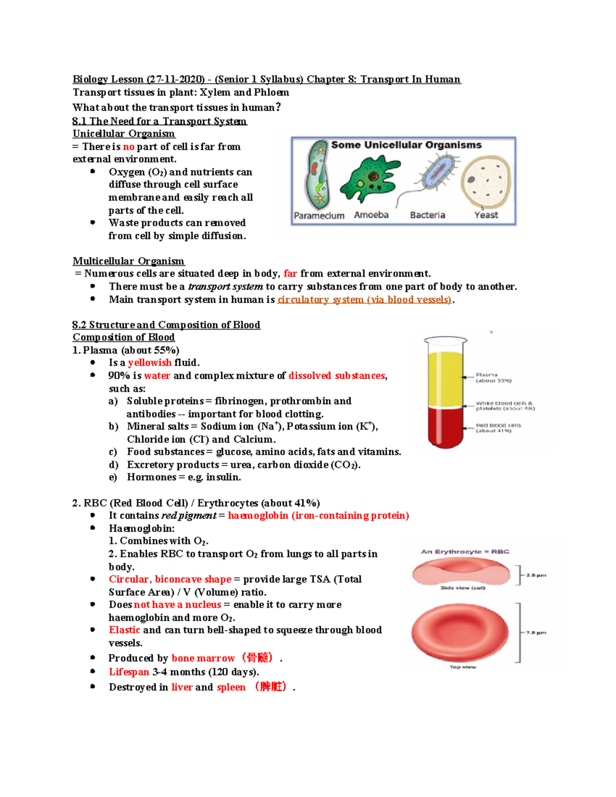Transport In Human - Biology Lesson (27-11-2020) - (Senior 1 Syllabus ...