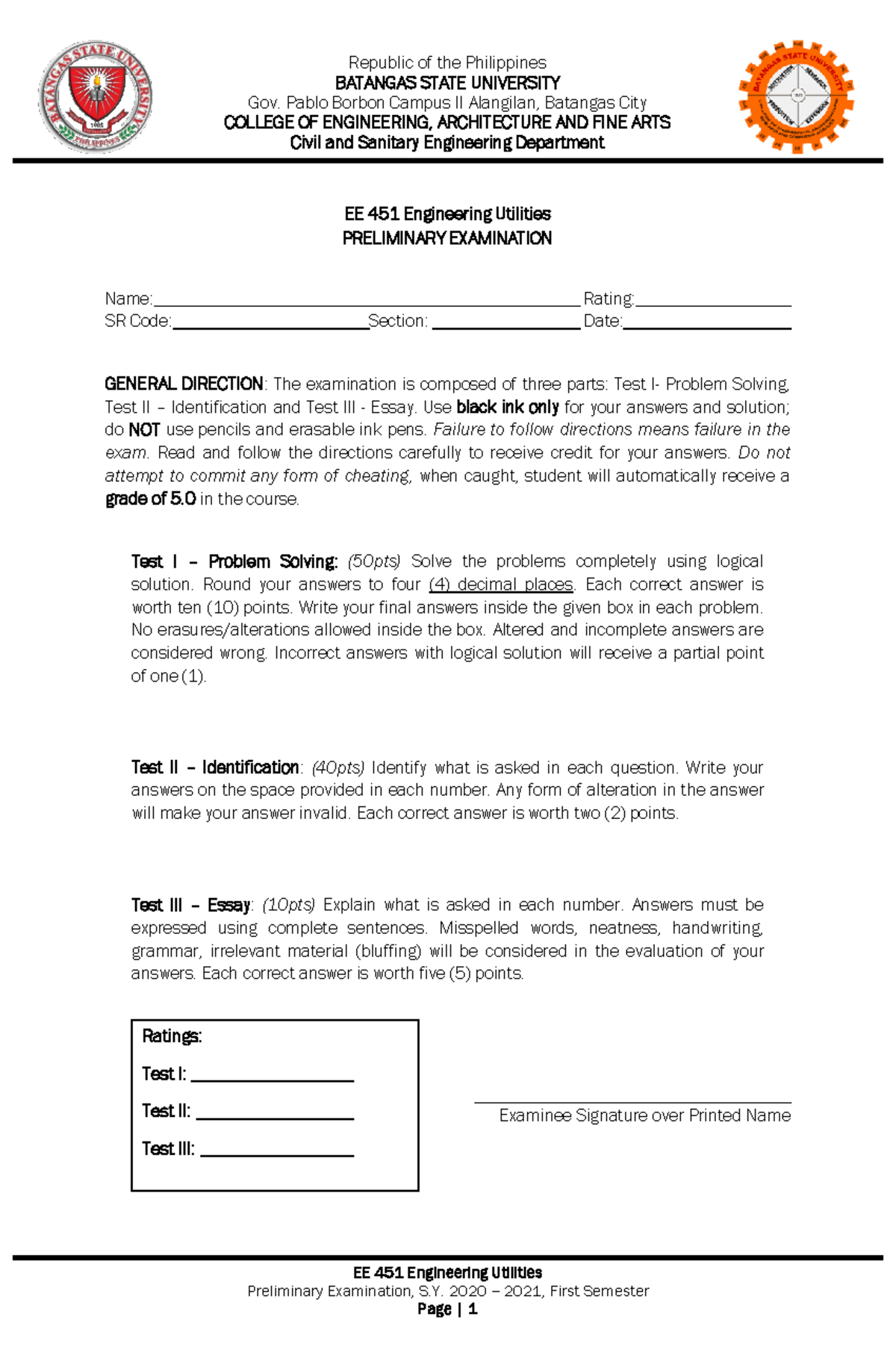 EE451 PEEE1 SY - Electrical Circuits - EE 451 Engineering Utilities ...