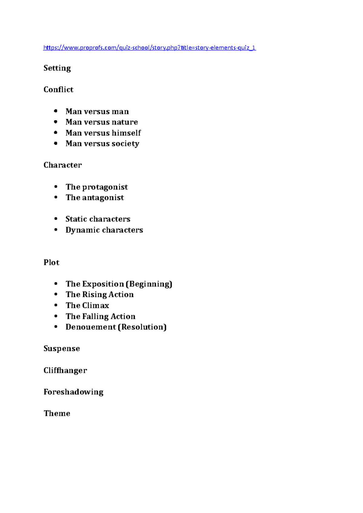 Elements Of A Story Proprofs quiz school story php title story