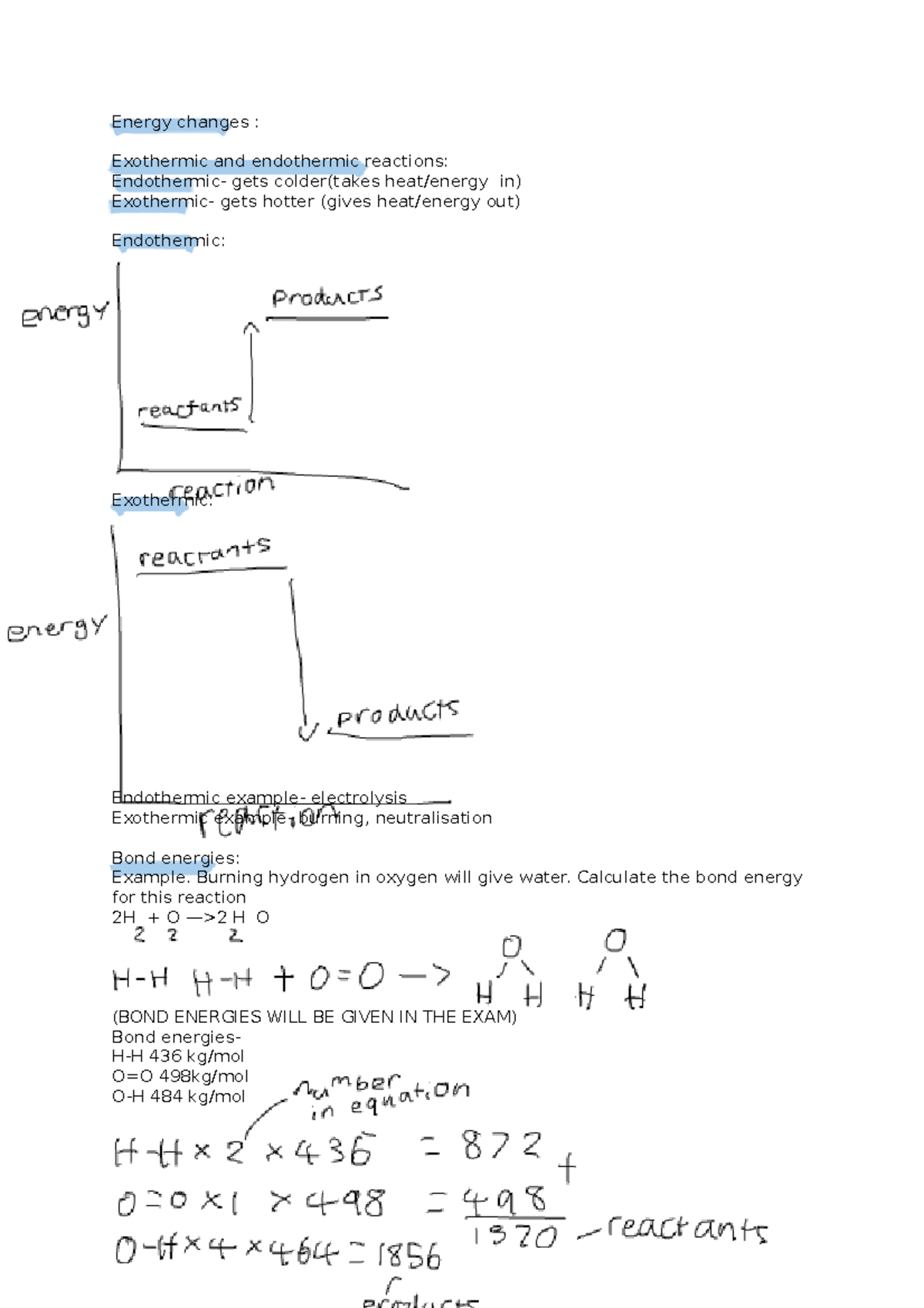 GCSE AQA chemistry Unit 5- energy changes grades 9-1 - Energy changes ...