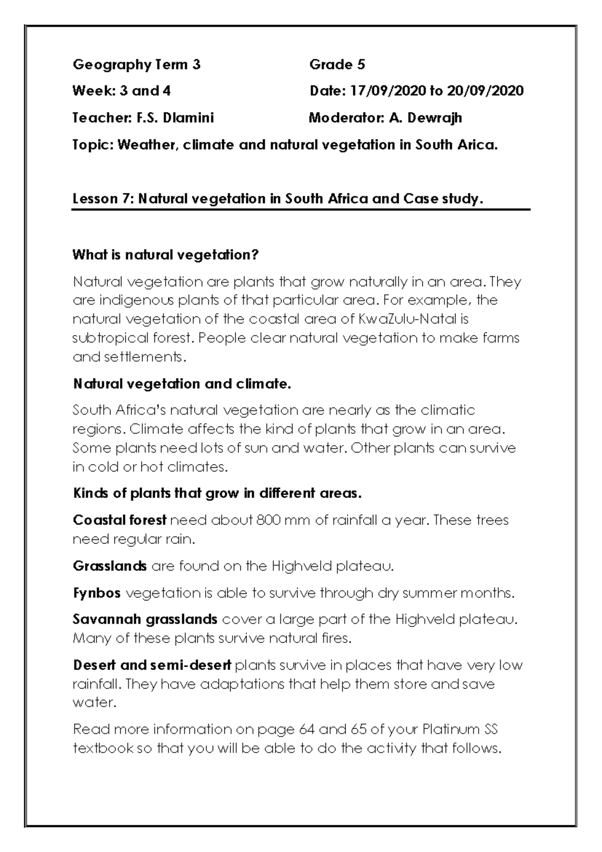 Activity 7-natural vegetation-geography term 3 - Geography Term 3 Grade ...