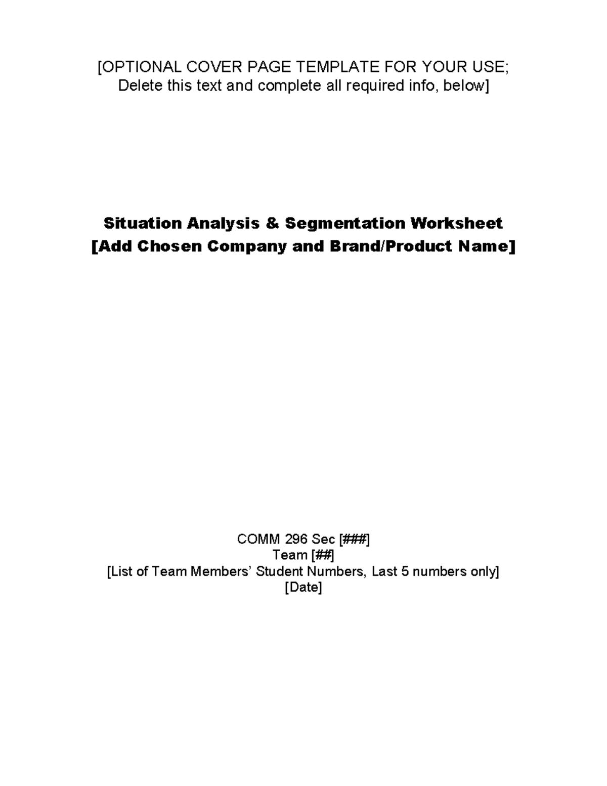 Situation Analysis Segmentation Worksheet - [OPTIONAL COVER PAGE ...