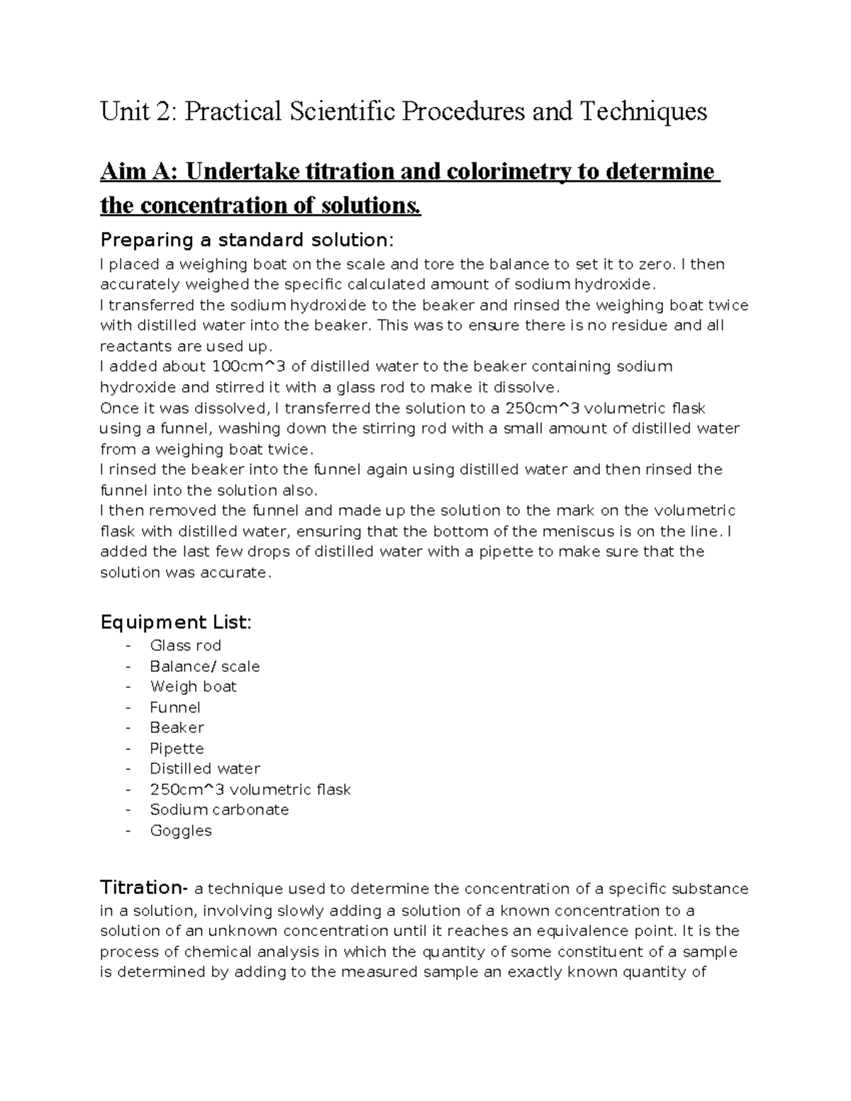 Concentrate on keeping up your standards - Unit 2: Practical Scientific ...