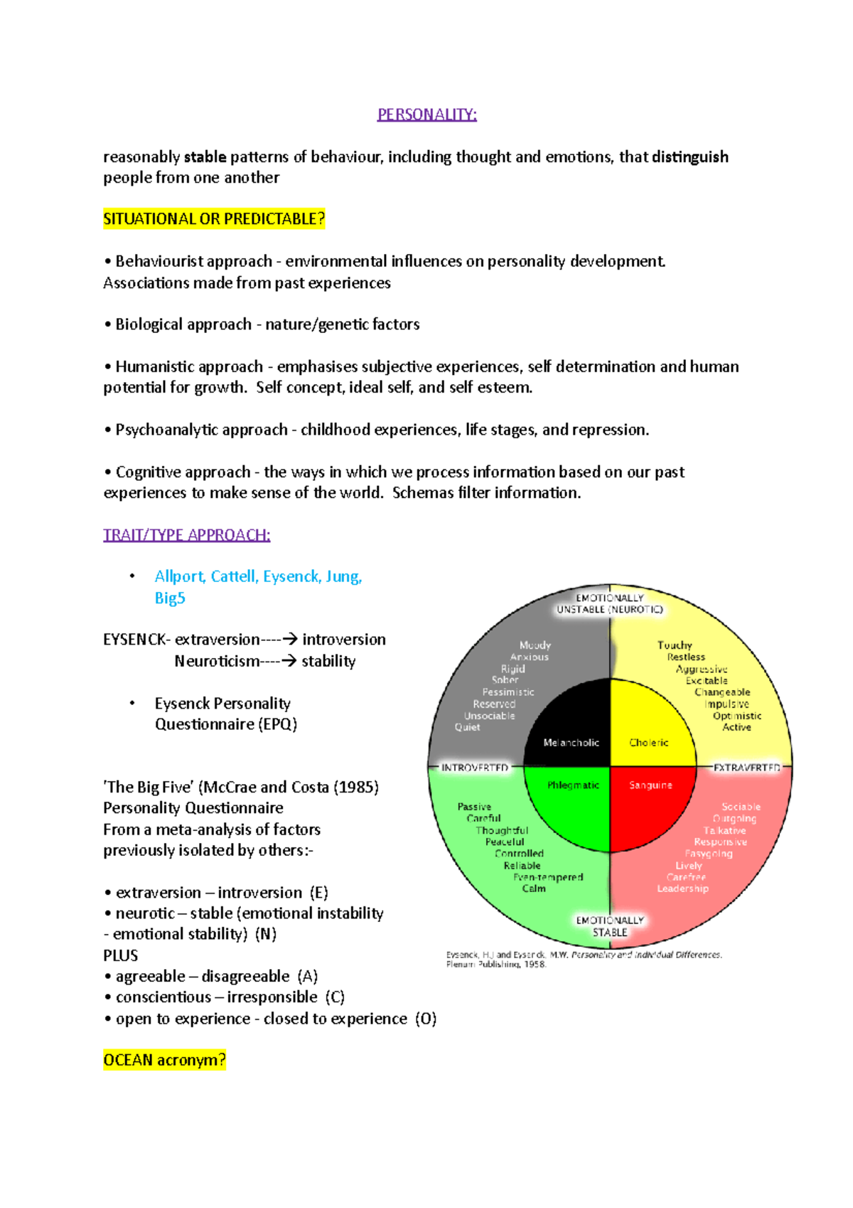 Personality - lecture - PERSONALITY: reasonably stable patterns of ...