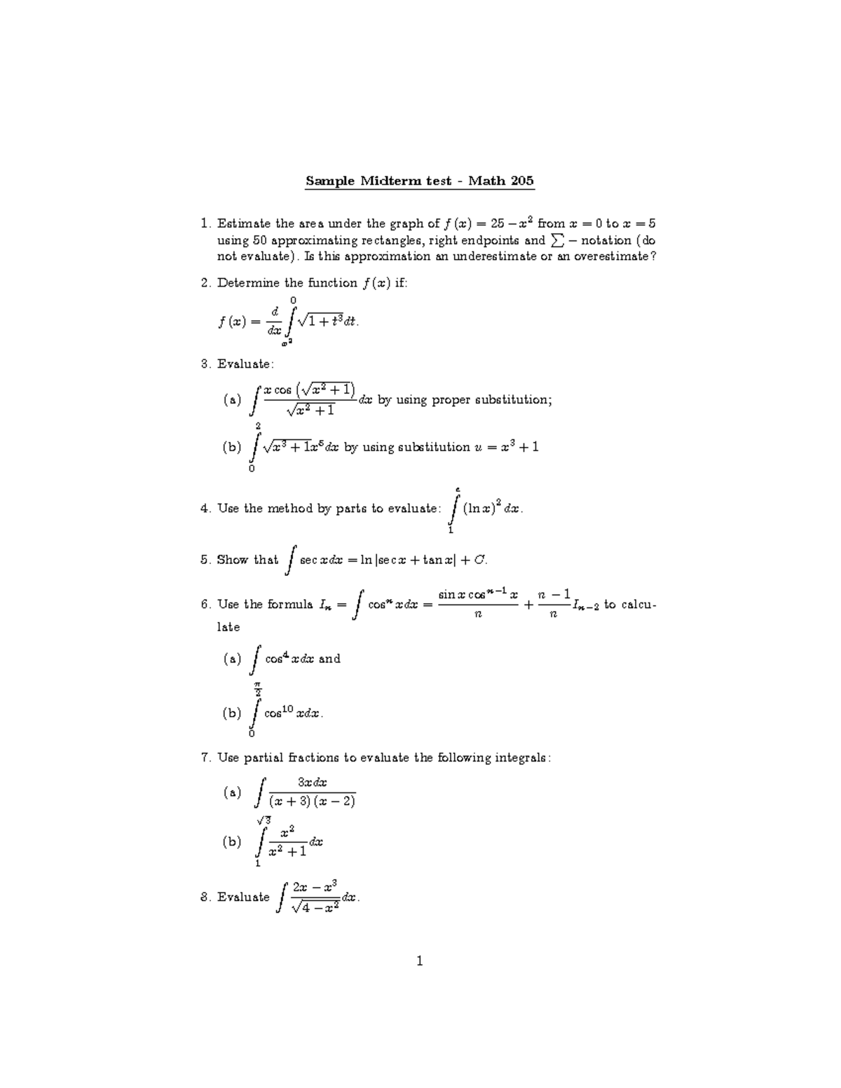 Exam October 2013, questions - Sample Midterm test - Math 205 Estimate ...