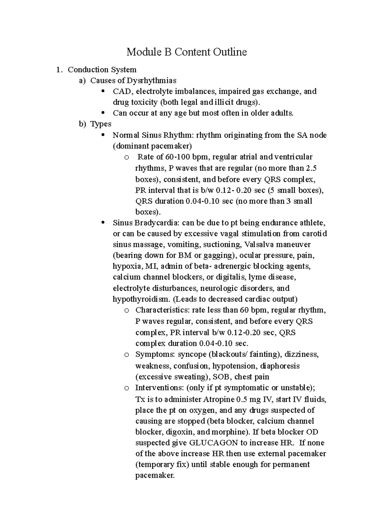 Module B outline - Cardiac notes summary - Module B Content Outline ...