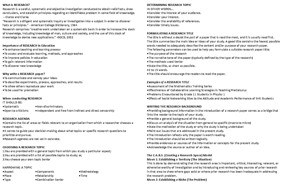 What is Research handout - What is RESEARCH? Research is a careful ...