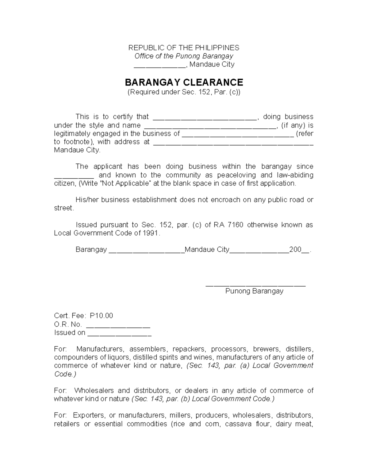 Idoc - Barangay Clearance - REPUBLIC OF THE PHILIPPINES Office of the ...