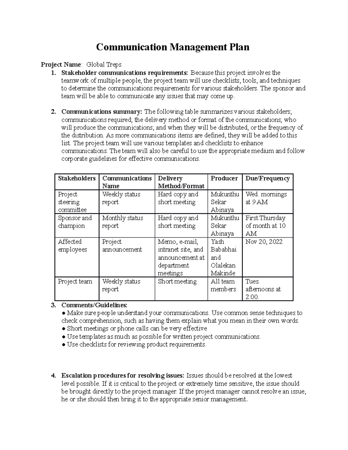 SS – Group 3 - MGMT8665 – Communication Management Plan –Group Project ...