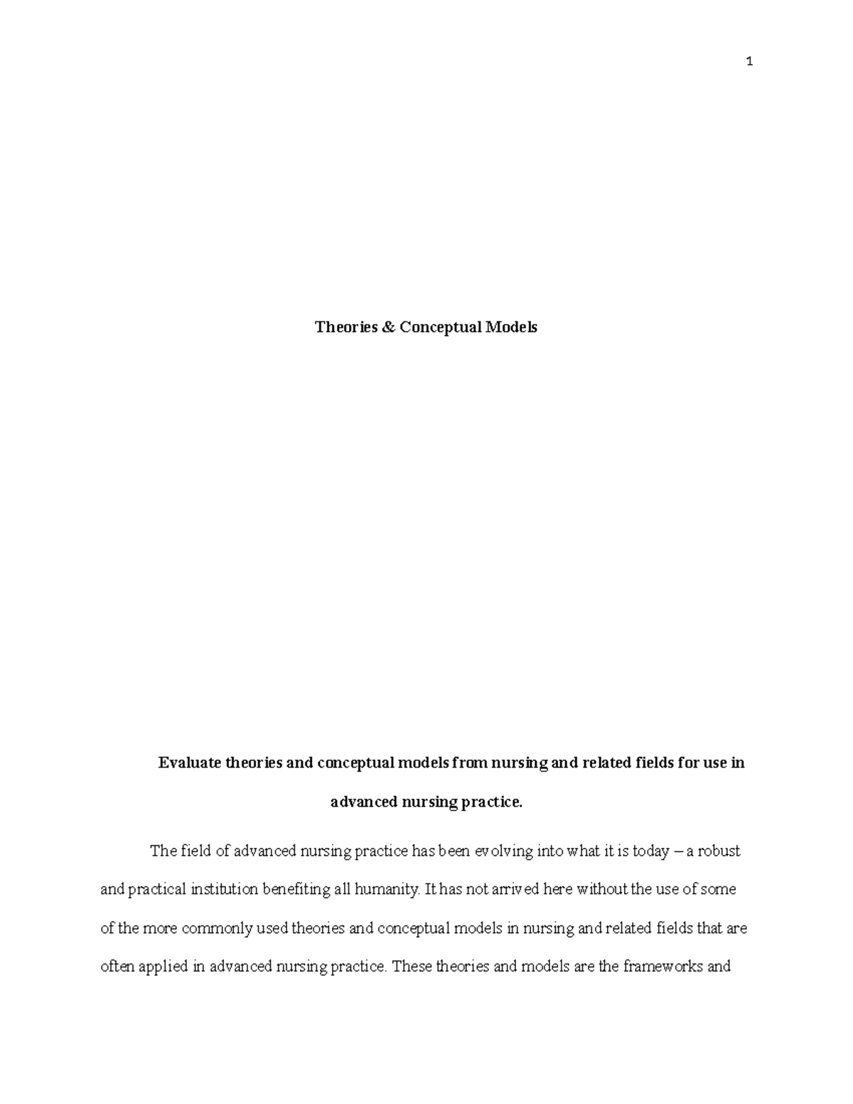 Theories And Conceptual Models Theories And Conceptual Models Evaluate
