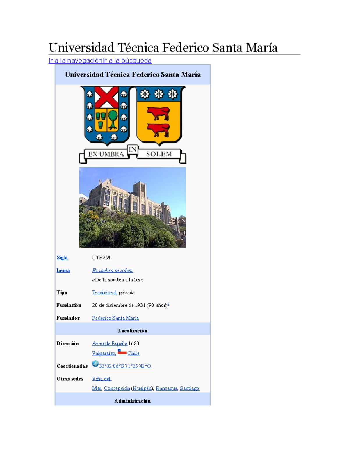 Federico Santa María - asd - Universidad Técnica Federico Santa María Ir a la navegación Ir a la ...