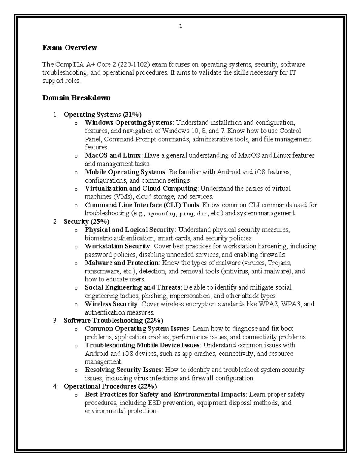 Exam Overview Comp TIA A+ Core 2 - It aims to validate the skills ...