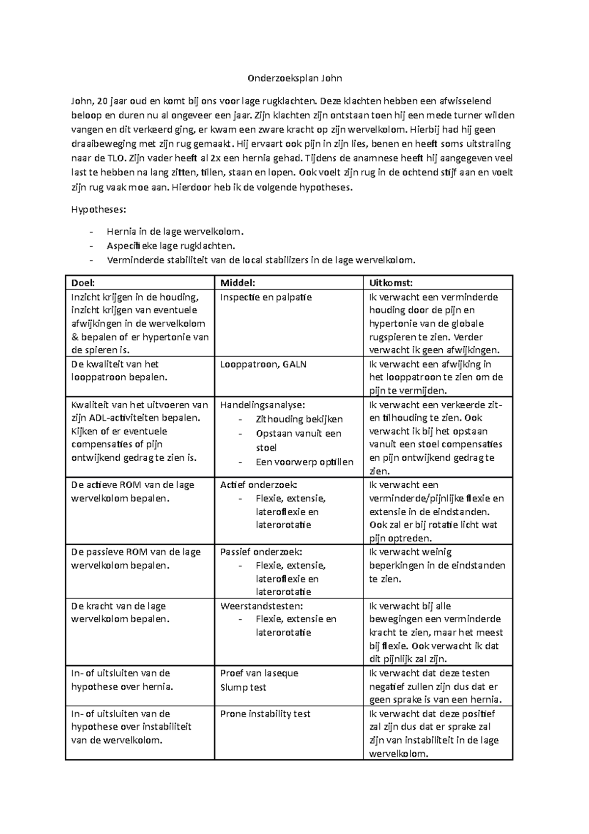 Onderzoeksplan John voor fysio jaar 2 knieklachten - Onderzoeksplan ...
