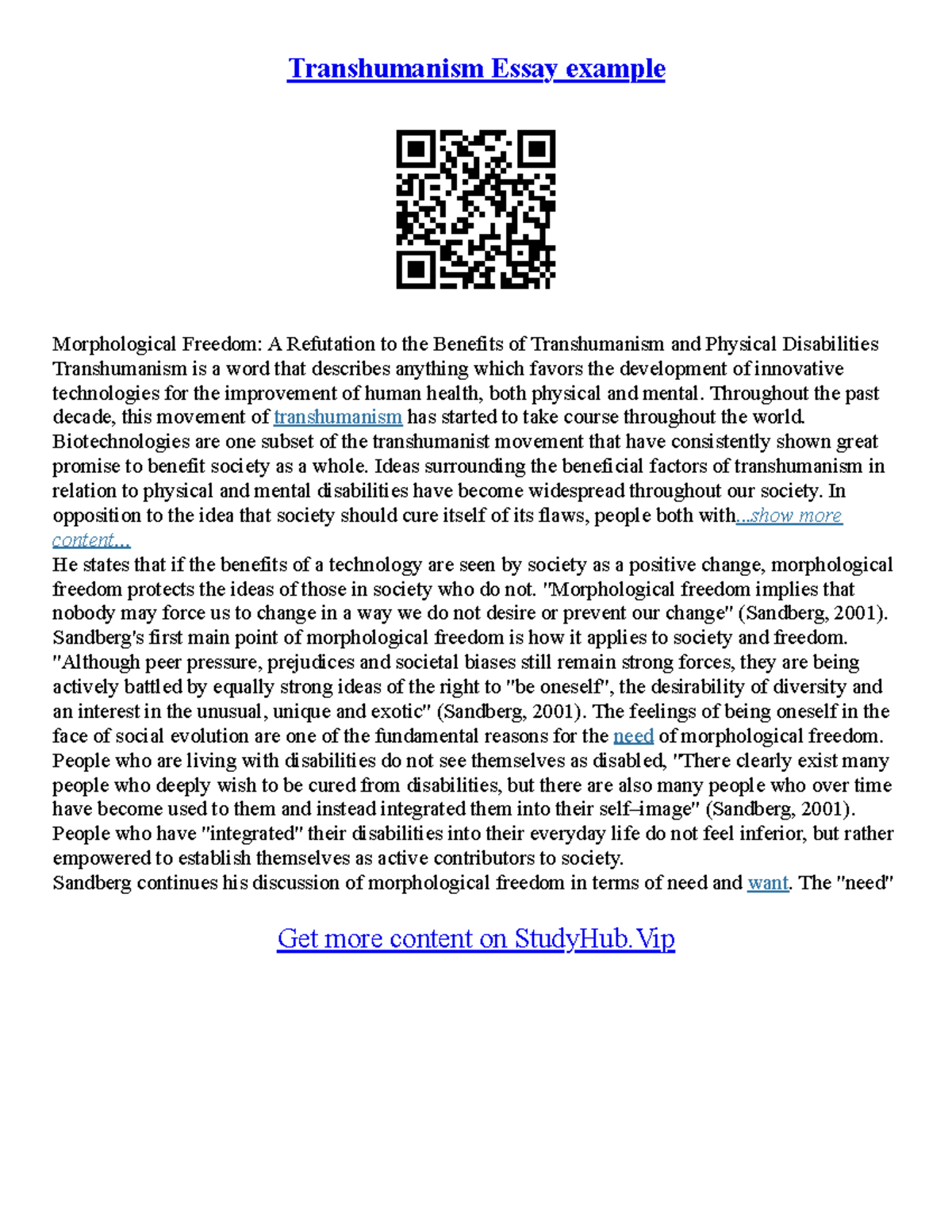 Introduction For Argumentative Essay Examples - Transhumanism Essay ...