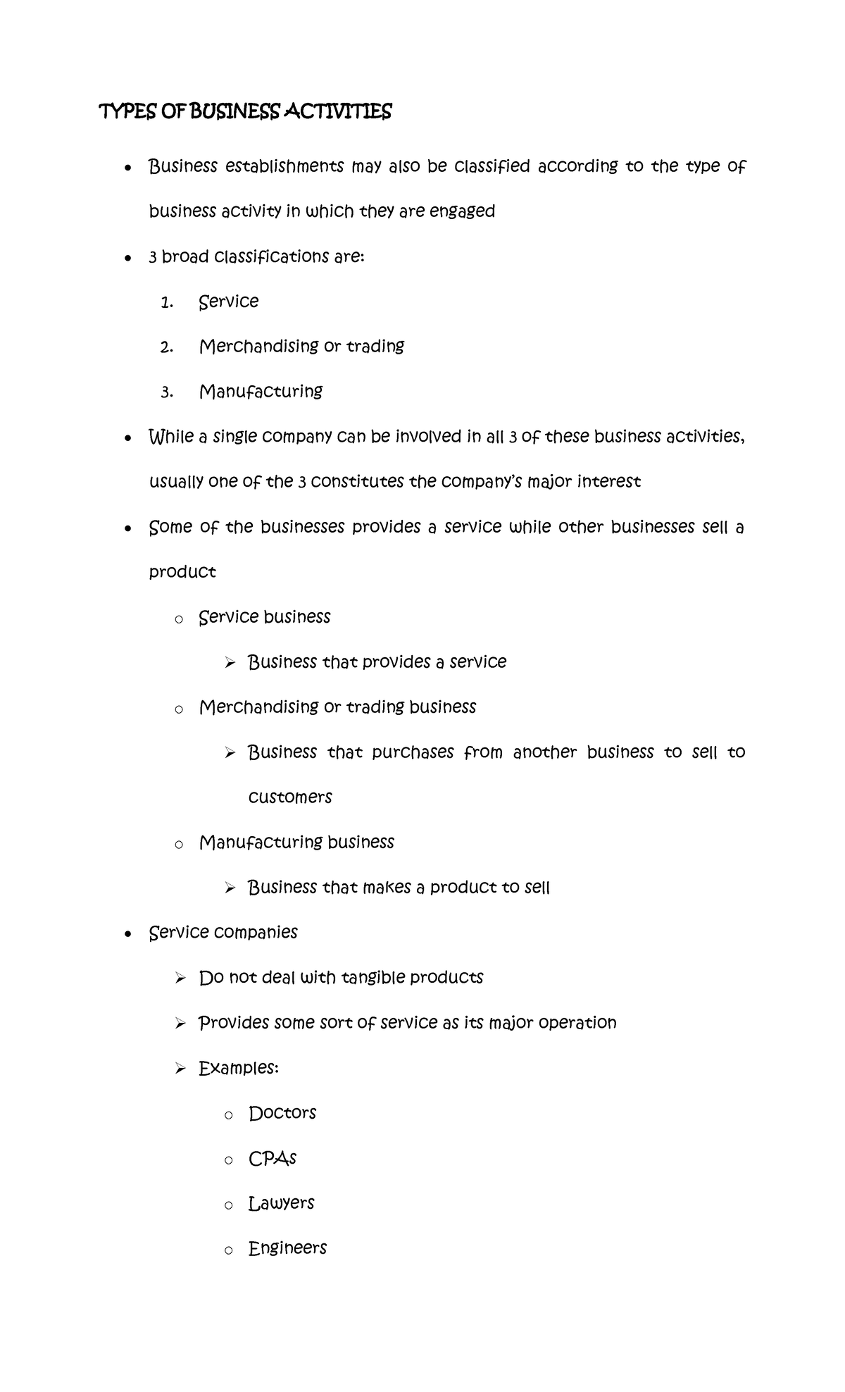 Types OF Business Activities - TYPES OF BUSINESS ACTIVITIES Business ...