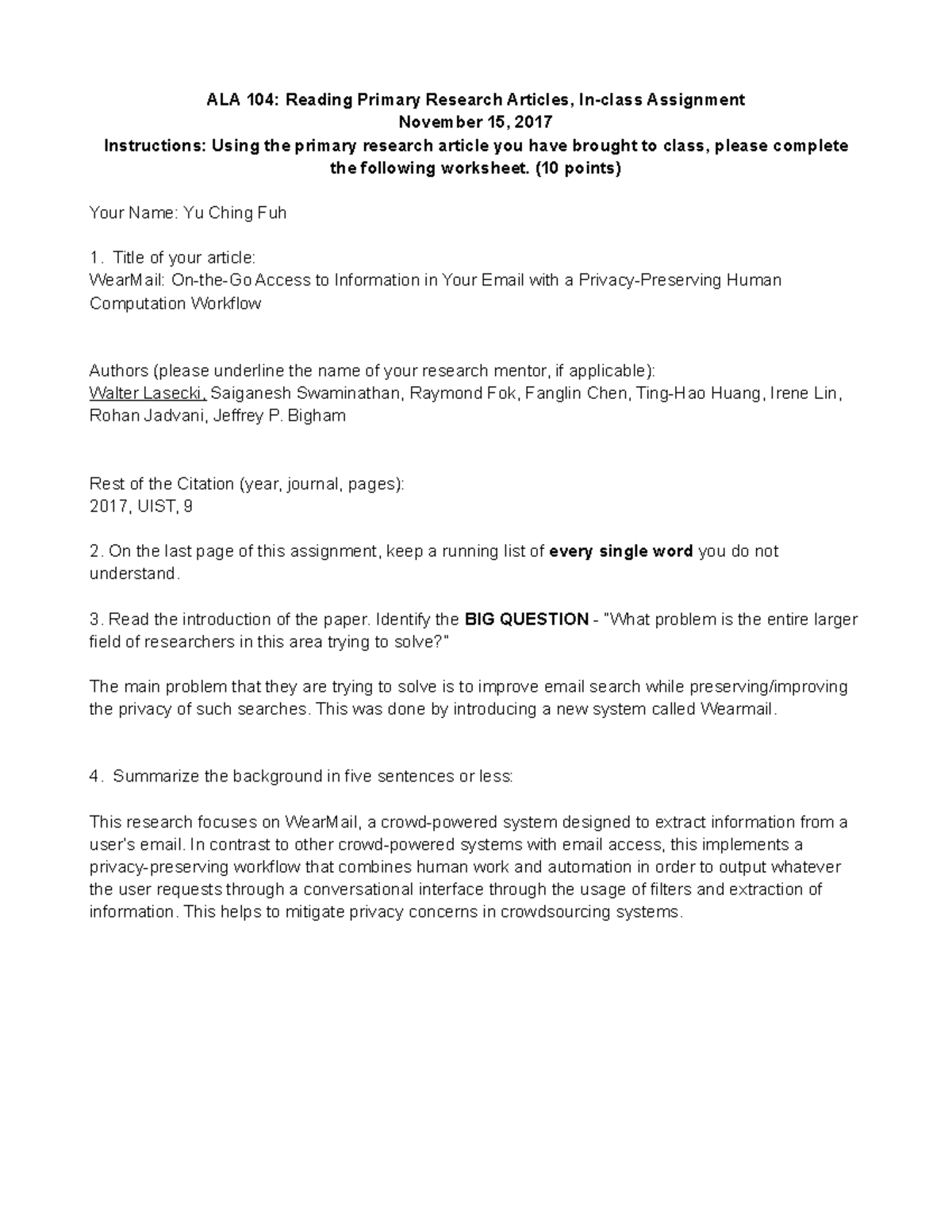 ALA 104 Primary Papers In-class Assignment - ALA 104: Reading Primary ...