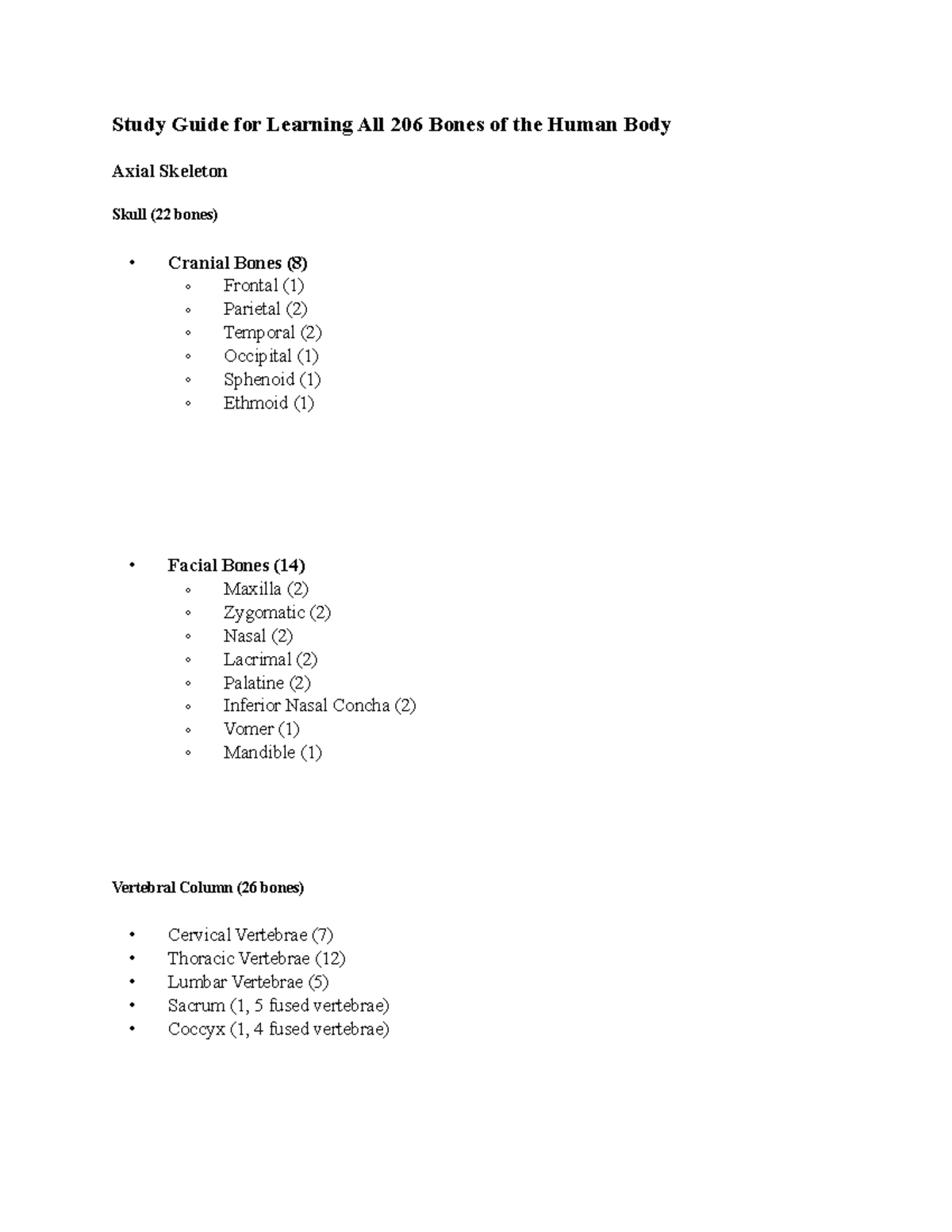 Bones study guide - Study Guide for Learning All 206 Bones of the Human ...