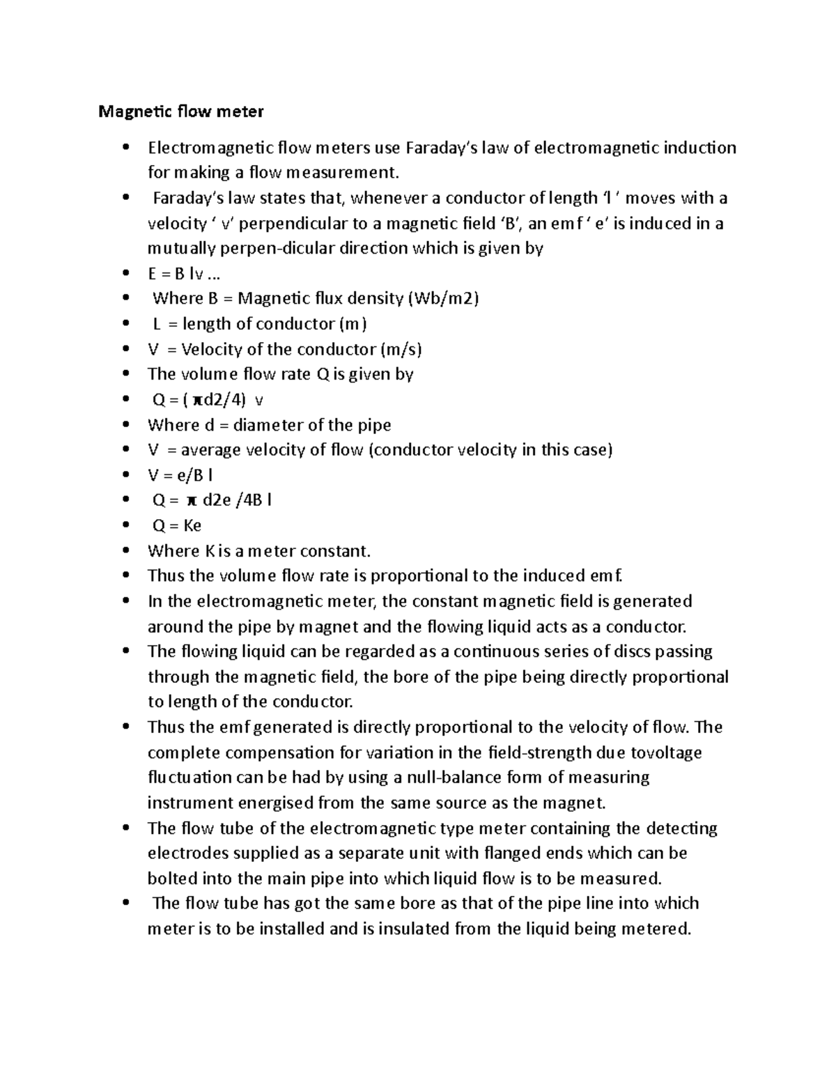 Magnetic flow meters - Lecture notes - Magnetic flow meter ...