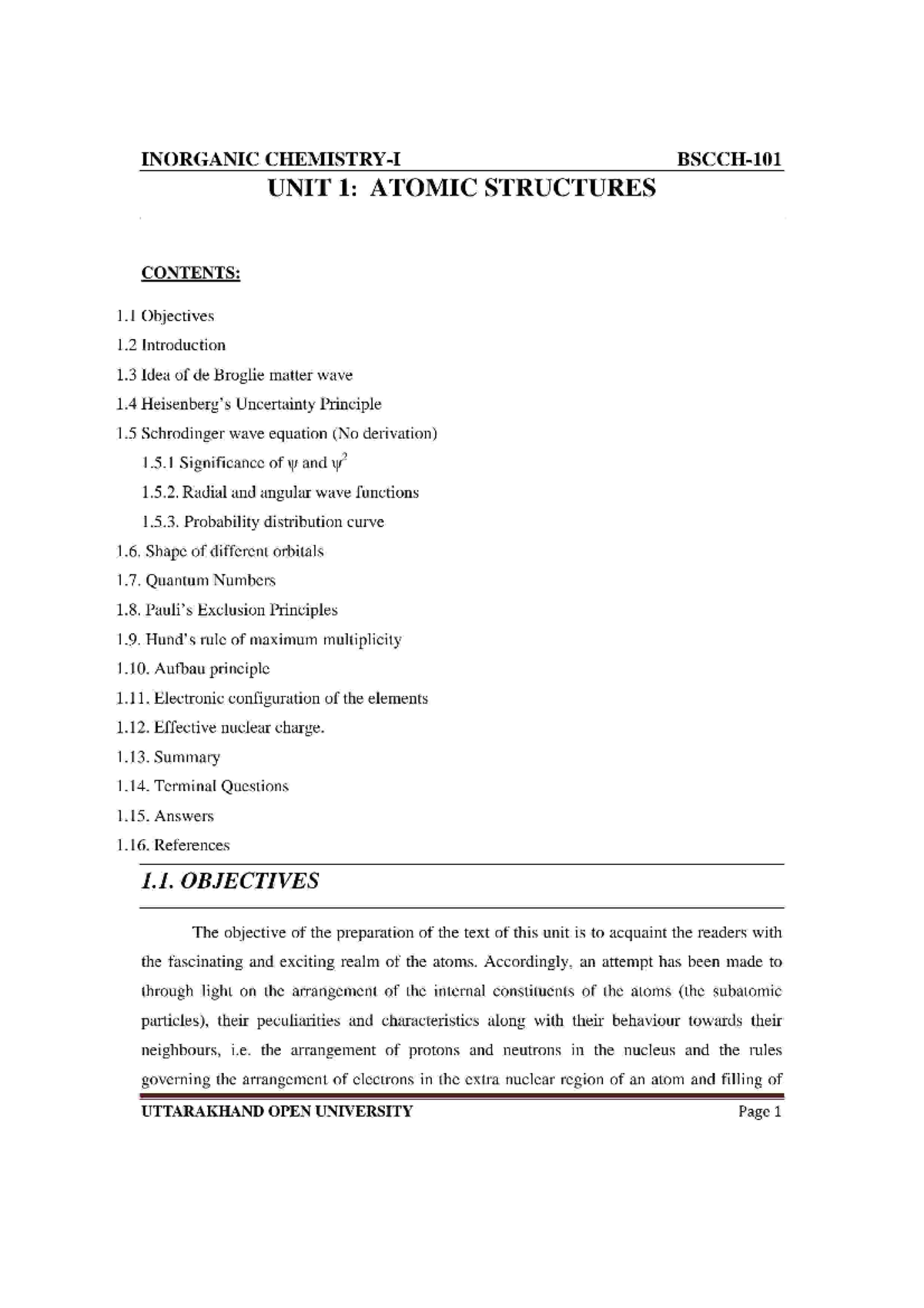 Unit - 1 Atomic Structure - Inorganic Chemistry - Studocu