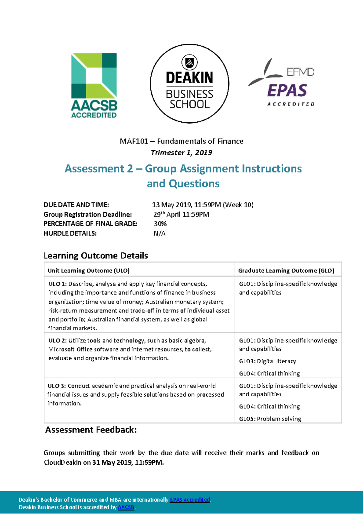 T1 2019 MAF101 Group Assignment - Warning: TT: undefined function: 32 MAF101 – Fundamentals of ...