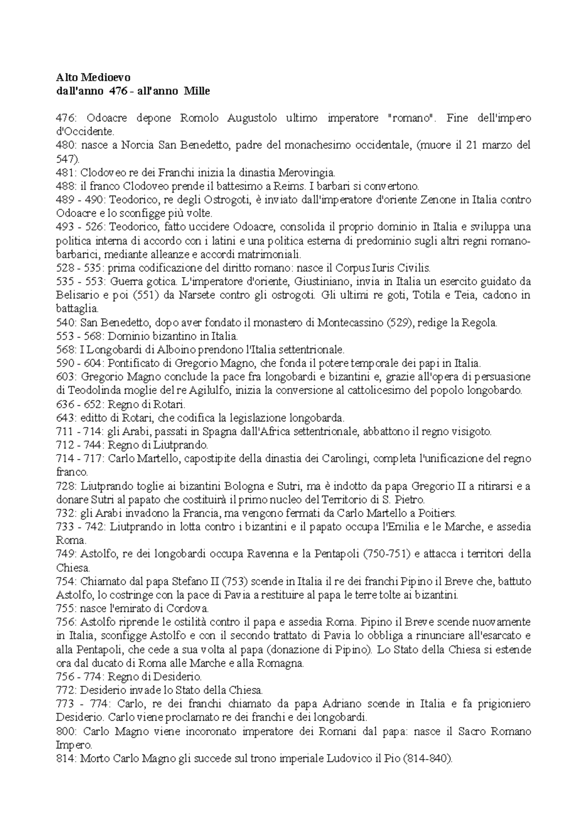 Cronologia Medioevo - Alto Medioevo 476 Mille 476: Odoacre depone ...