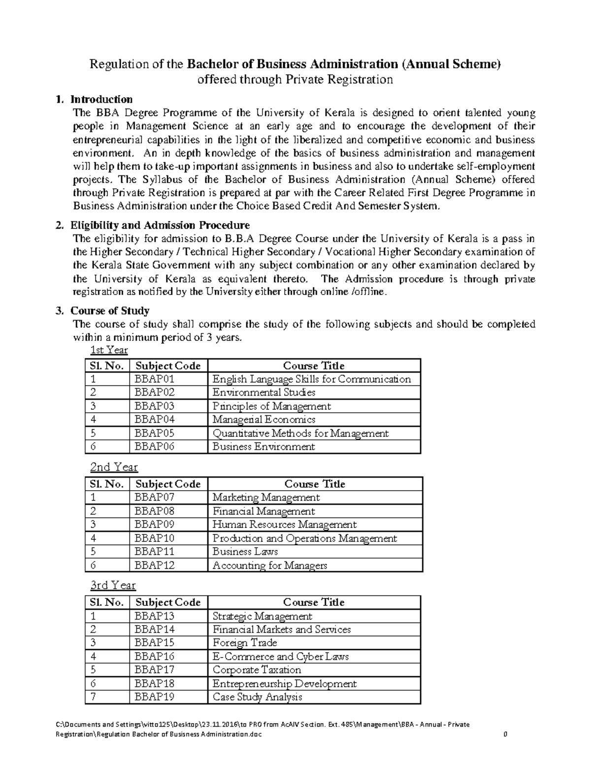Regulateion bba annual pvt reg1480139709 - C:\Documents and Settings ...