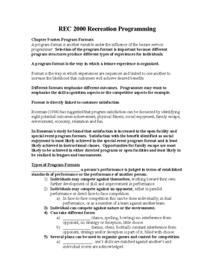 Chpt. 7 notes, students - REC 2000 Recreation Programming Chapter 7 ...