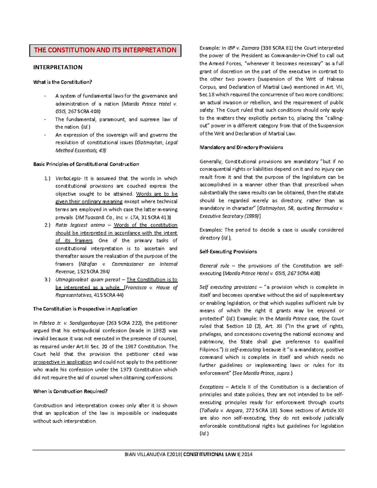 Constitutional Law 1 Notes Until Executive - THE CONSTITUTION AND ITS ...