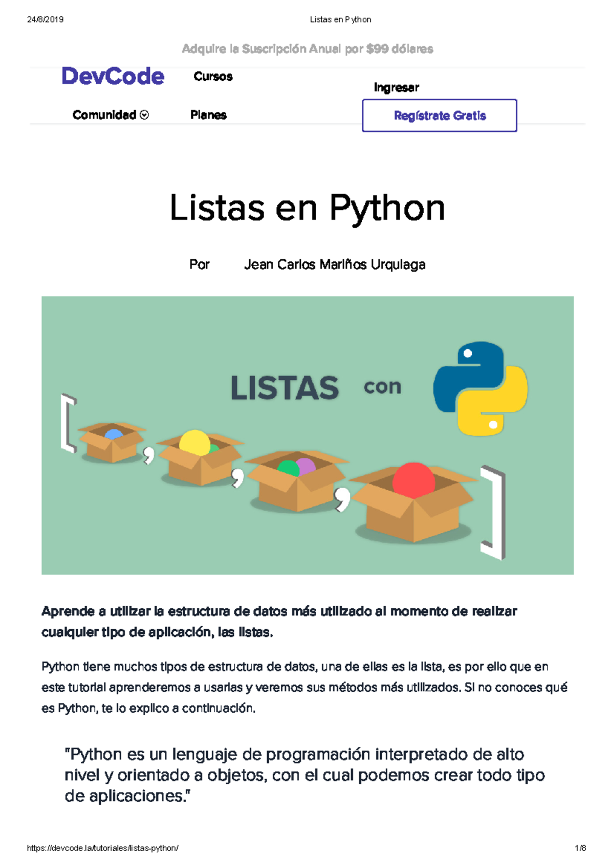 Clase 012 Listas en Python - Listas en Python ####### Por Jean Carlos ...