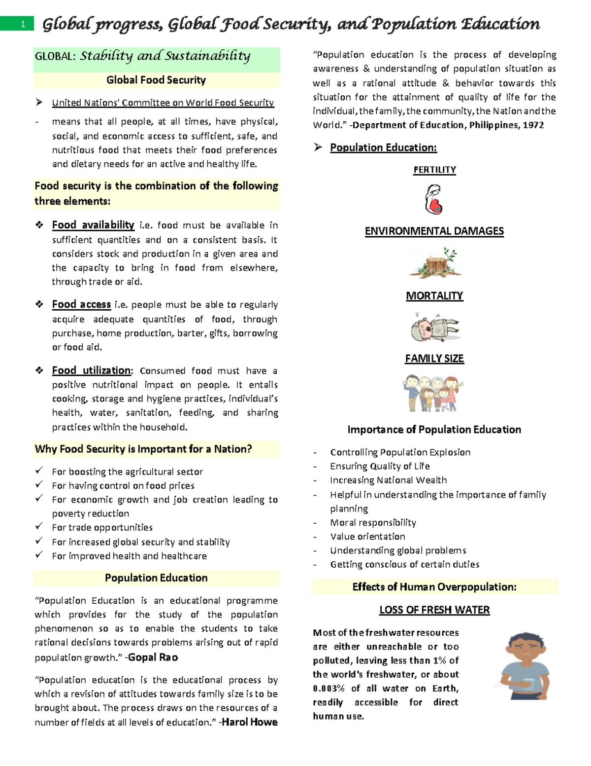 Lesson 3- Stability and Sustainability - 1 Global progress, Global Food ...