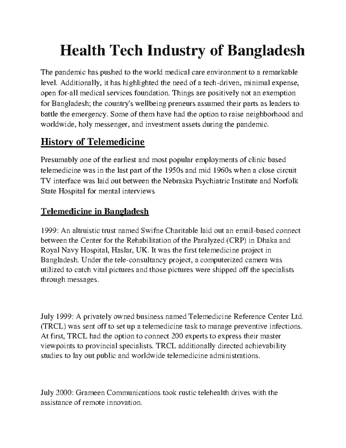 Health Tech Industry of Bangladesh English Assignment - Health Tech ...