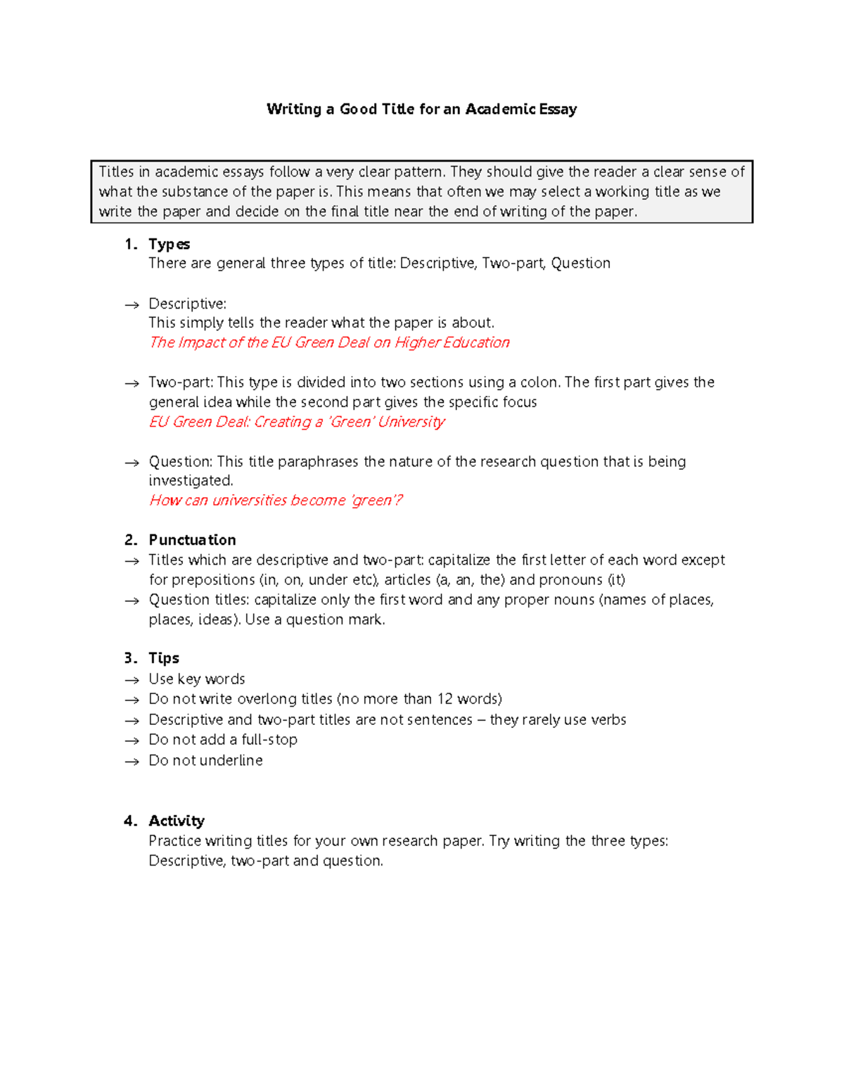 Writing A GOOD Title FOR AN Academic Essay - Writing a Good Title for ...