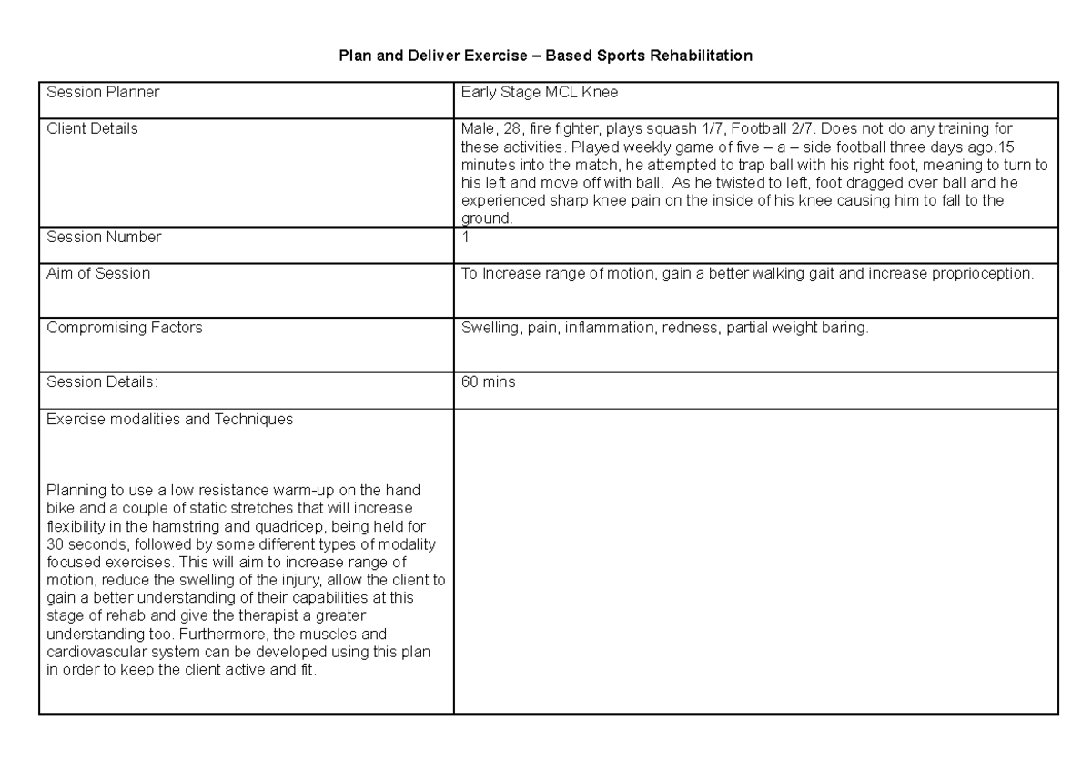 Session Plan - Early Stage - Plan and Deliver Exercise – Based Sports ...