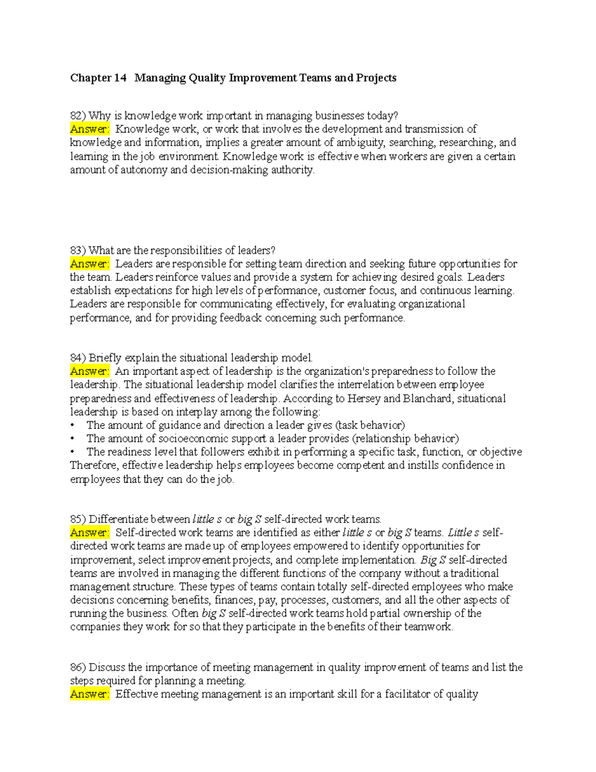 Chapter 14 Managing Quality Improvement Teams and Projects - Knowledge ...