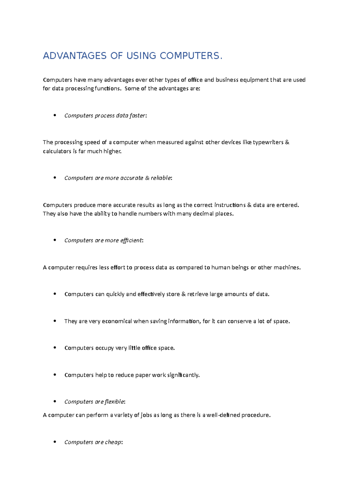 06. Advantages OF Using Computers - ADVANTAGES OF USING COMPUTERS ...