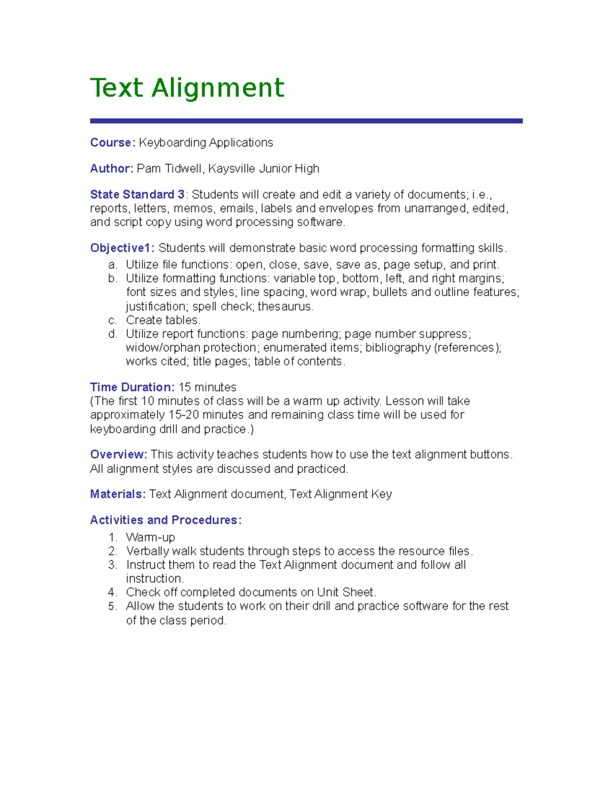 LPText Alignment - word processing - Text Alignment Course: Keyboarding ...