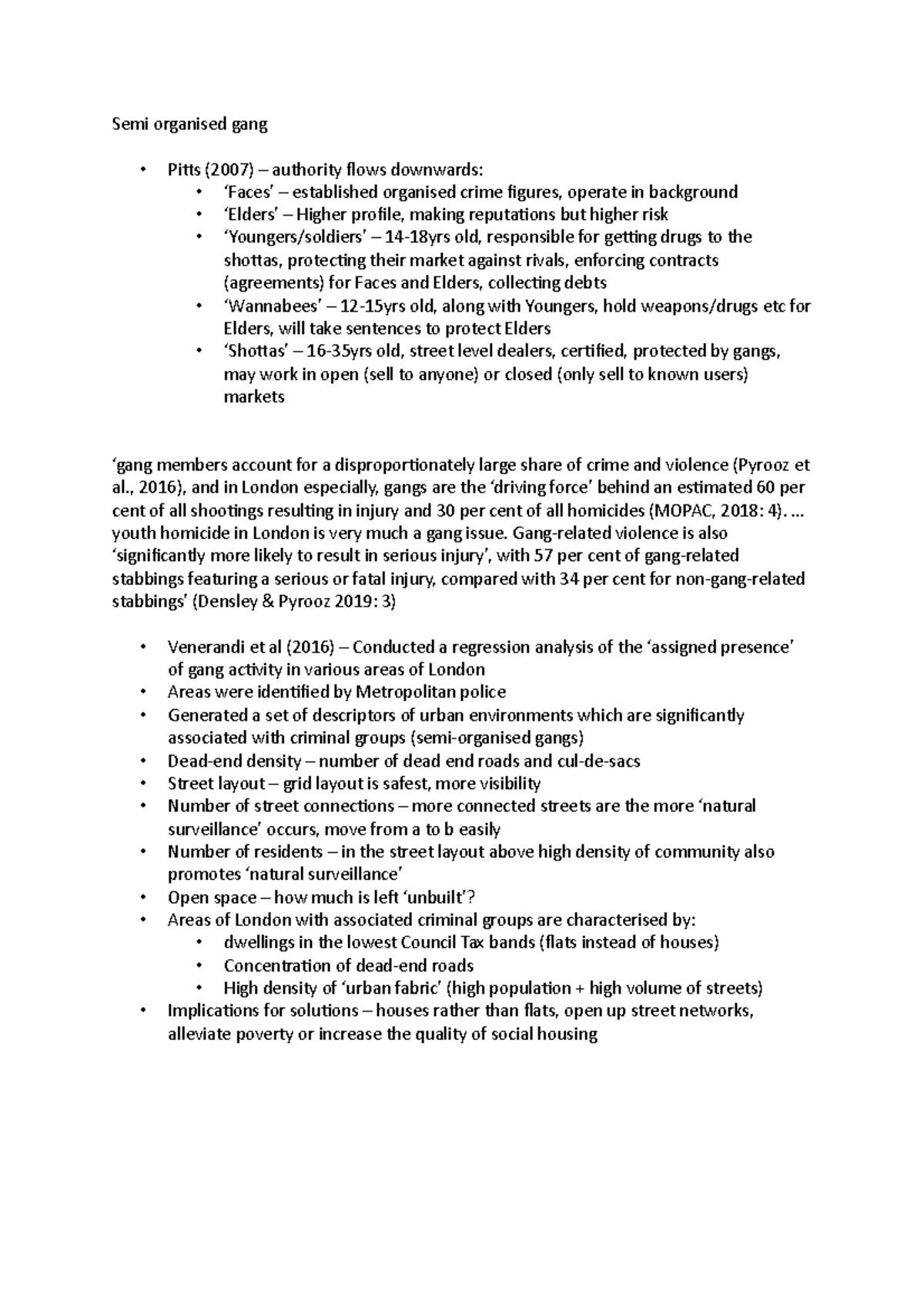 Semi organised gang - notes - CRI5061 - BCU - Studocu