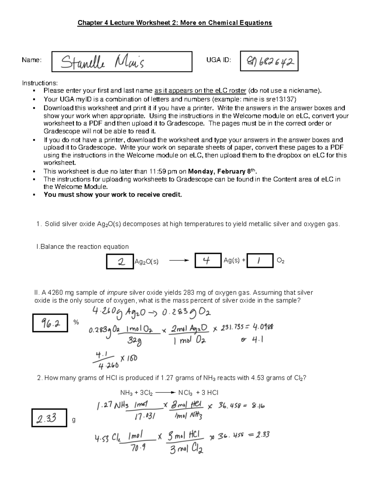 Chapter 4 Worksheet 2 Final - Chapter 4 Lecture Worksheet 2 : More on ...