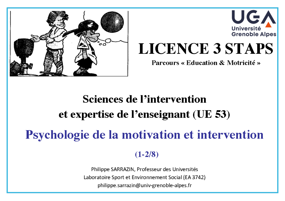 CM 1 et 2 - cours de psychologie de la motivation staps - LICENCE 3 ...