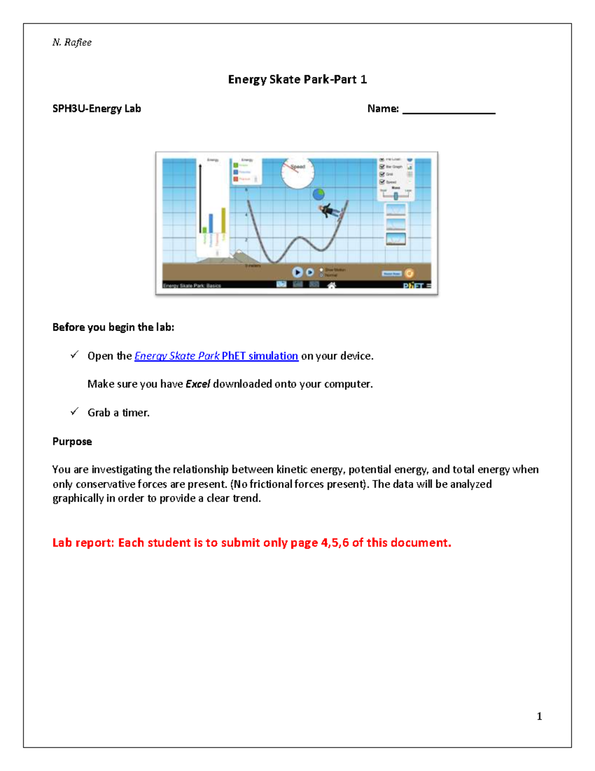Energy Skate Park- Part 1 - Energy Skate Park-Part 1 SPH3U-Energy Lab ...