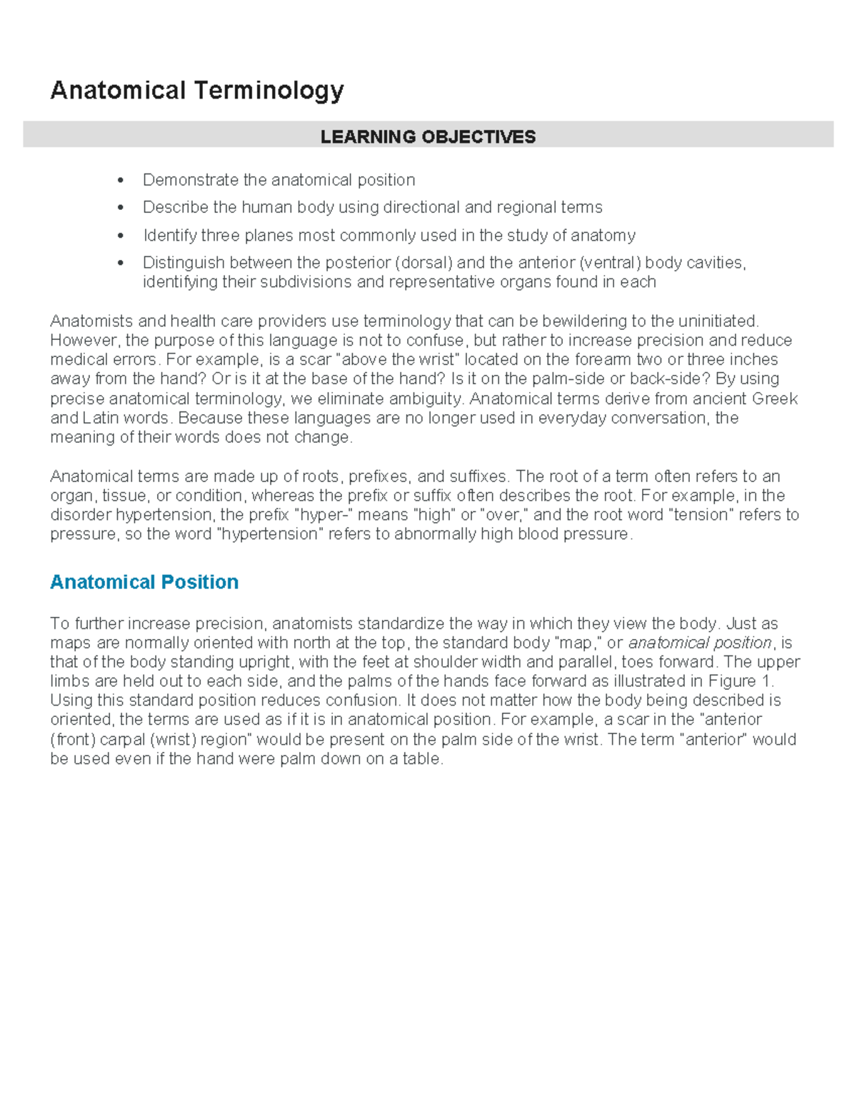 Anatomical body - Anatomical Terminology LEARNING OBJECTIVES Demonstrate the anatomical position ...