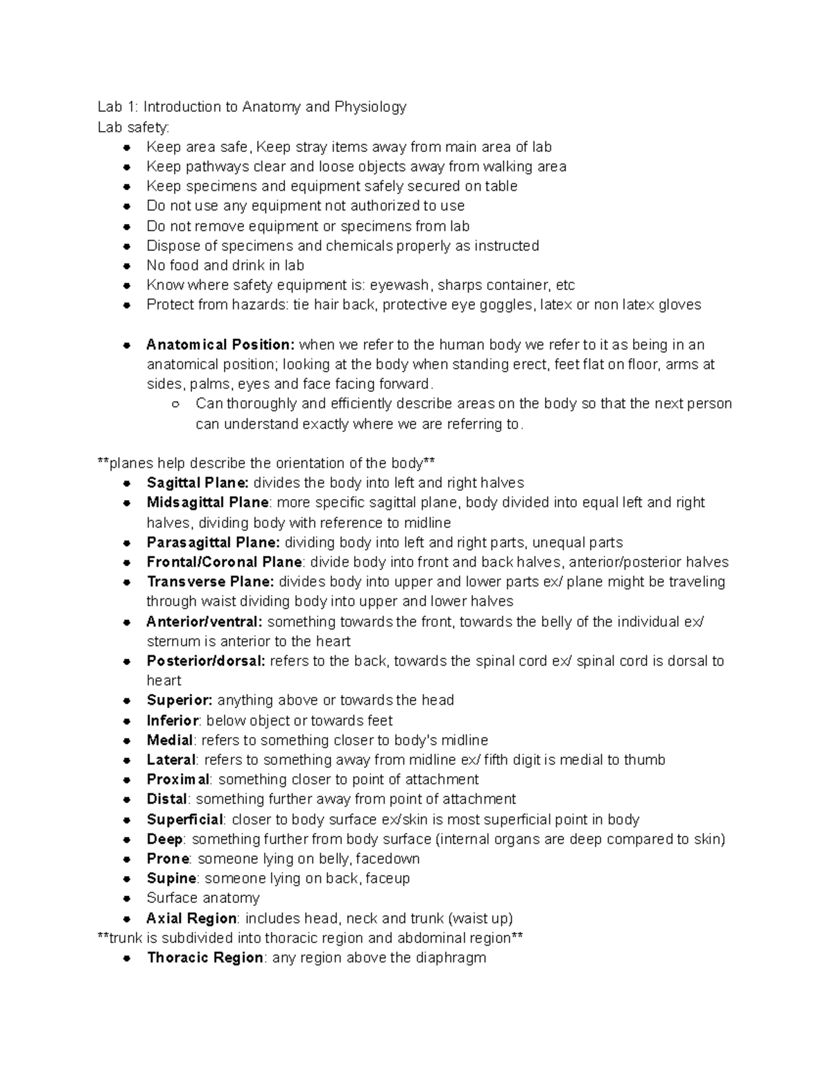 A+P 1 - lab notes - Lab 1: Introduction to Anatomy and Physiology Lab ...
