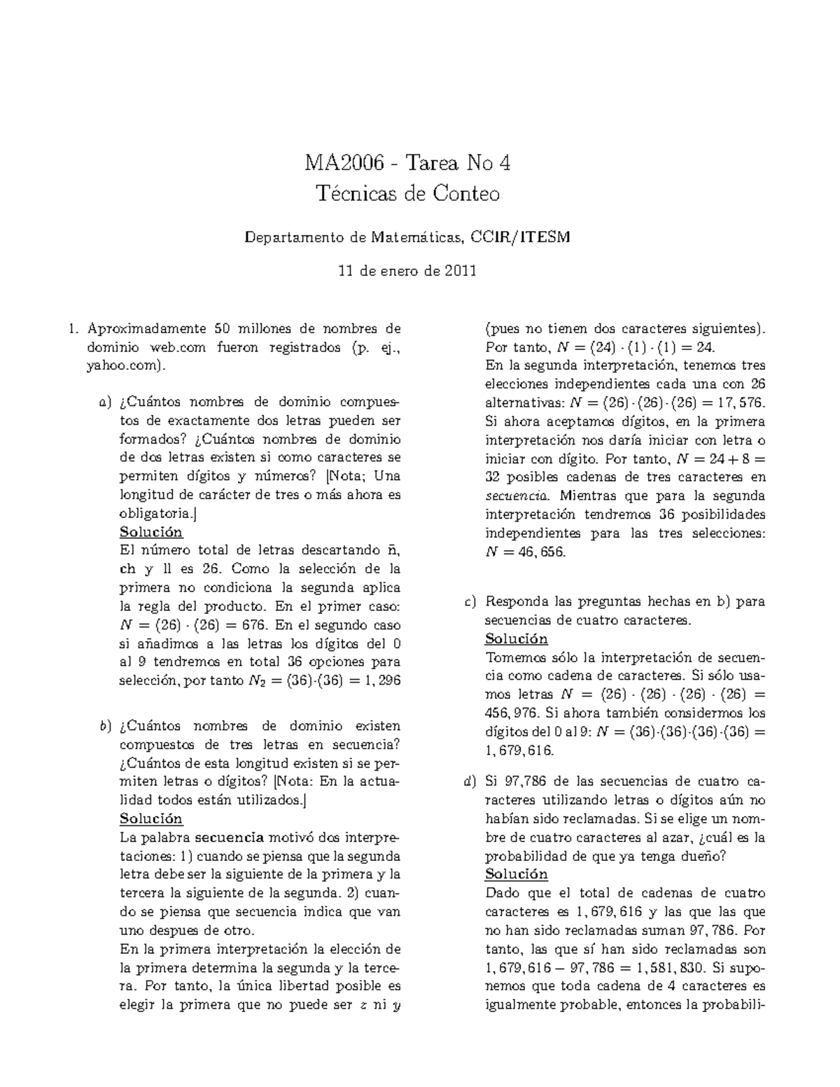 Ma2006-hw04-sol - materal - MA2006 - Tarea No 4 T ́ecnicas de Conteo ...