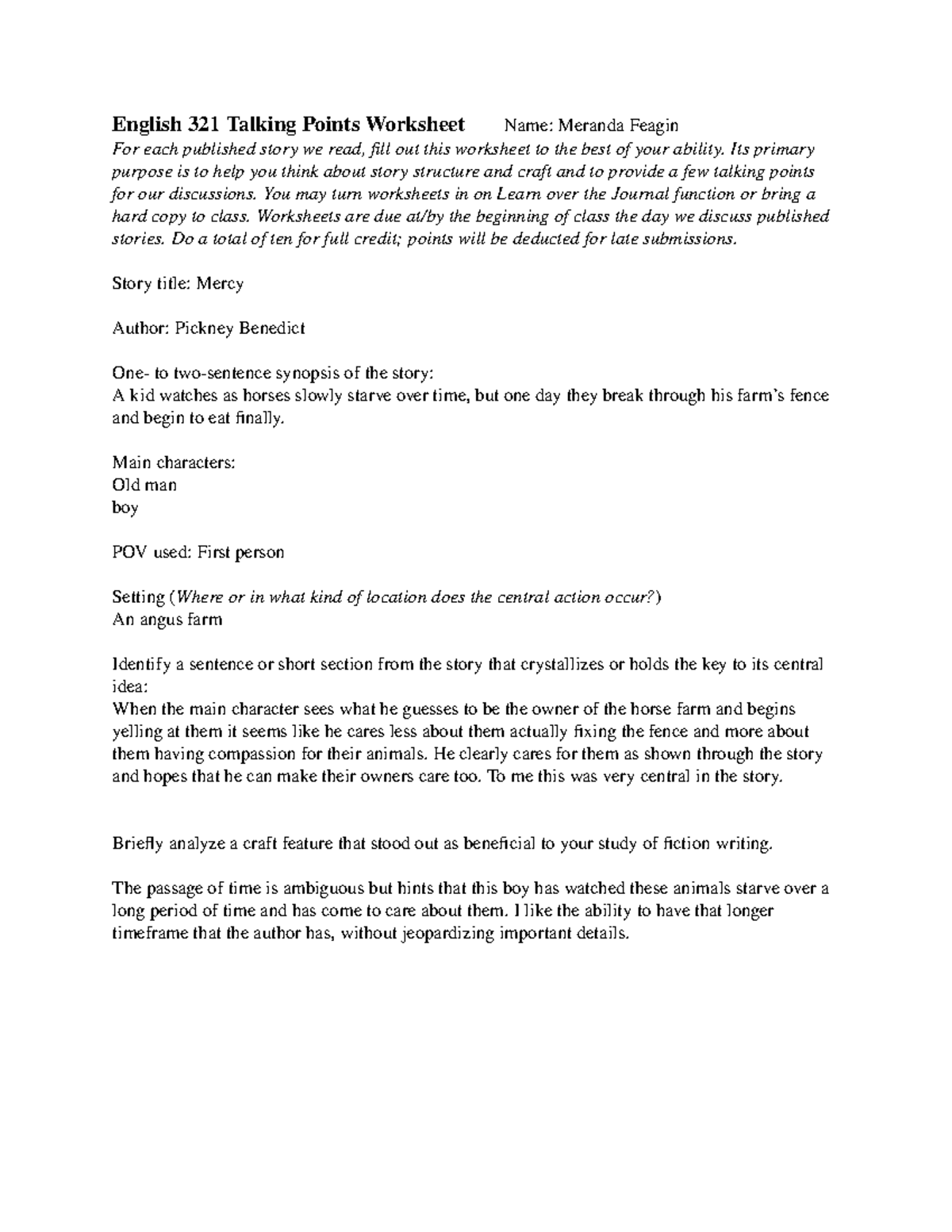 Mercy - These are worksheets that we had to do for English 321 to ...