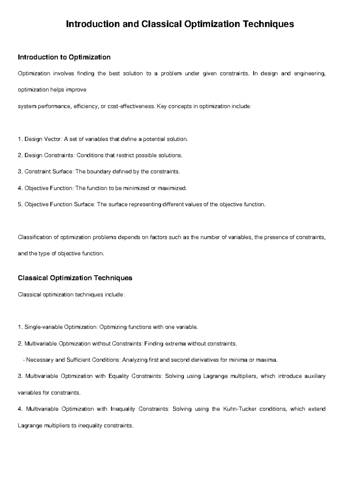 Optimization Introduction Classical Techniques - Introduction and Classical Optimization ...