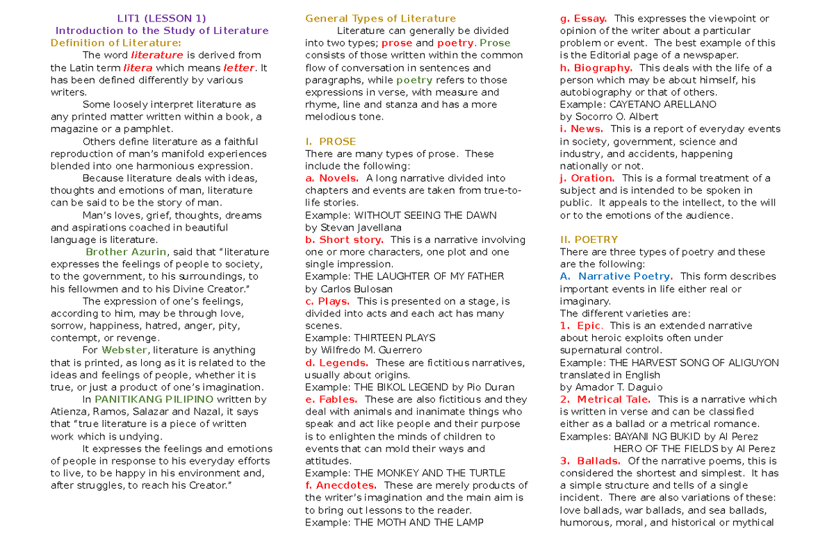 Prelim LIT1 - Anglo-American Literature - LIT1 (LESSON 1) Introduction ...