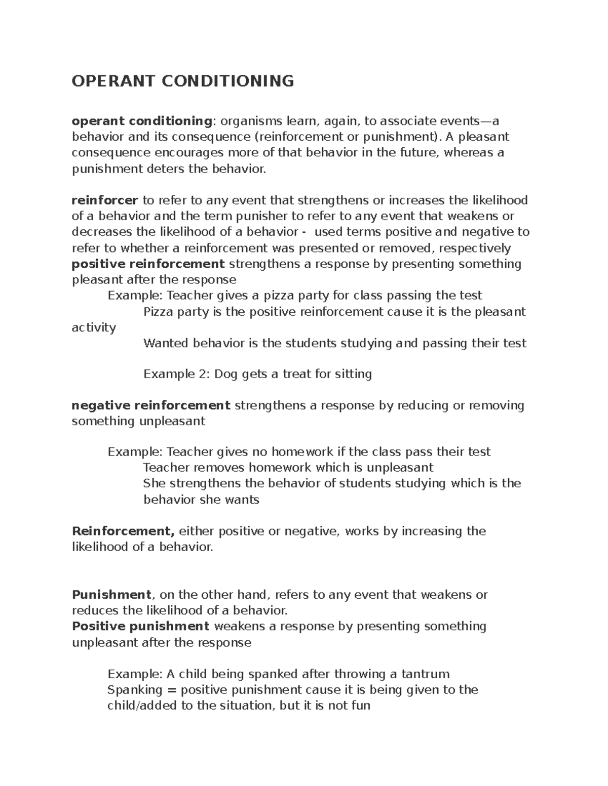 Conditioning Notes - OPERANT CONDITIONING operant conditioning ...